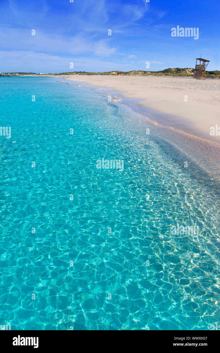 Formentera Llevant tanga beach with perfect turquoise water Stock Photo ...