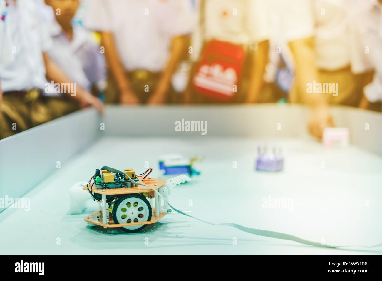 Students are testing robot control in an elementary school laboratory ...