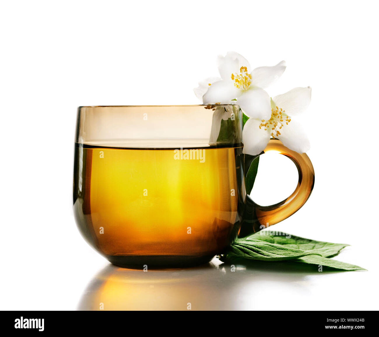 Cup of jasmine tea with white background Stock Photo - Alamy
