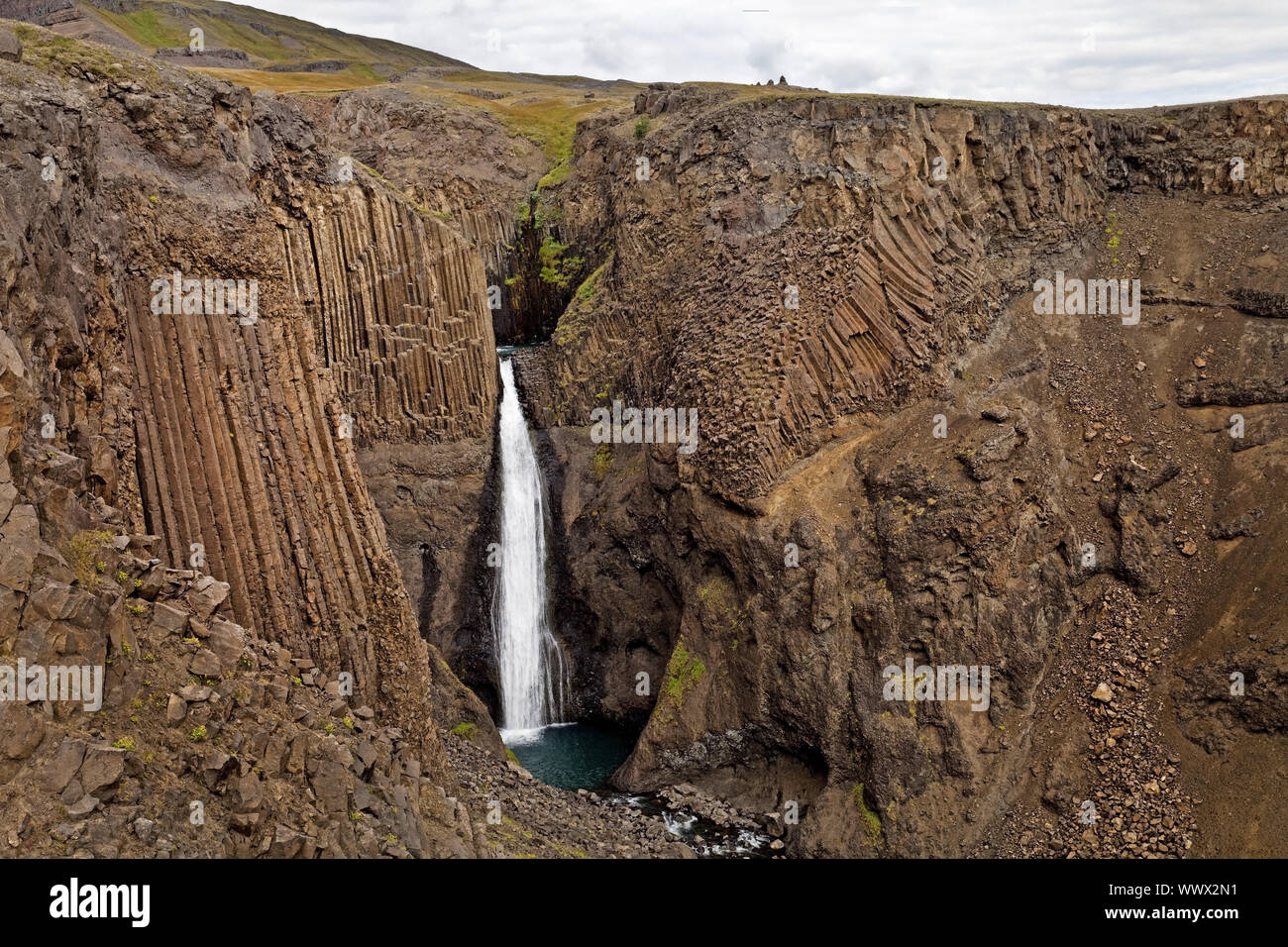 Litlanesfoss waterfall with basalt columns, Hengifoss, East Iceland ...