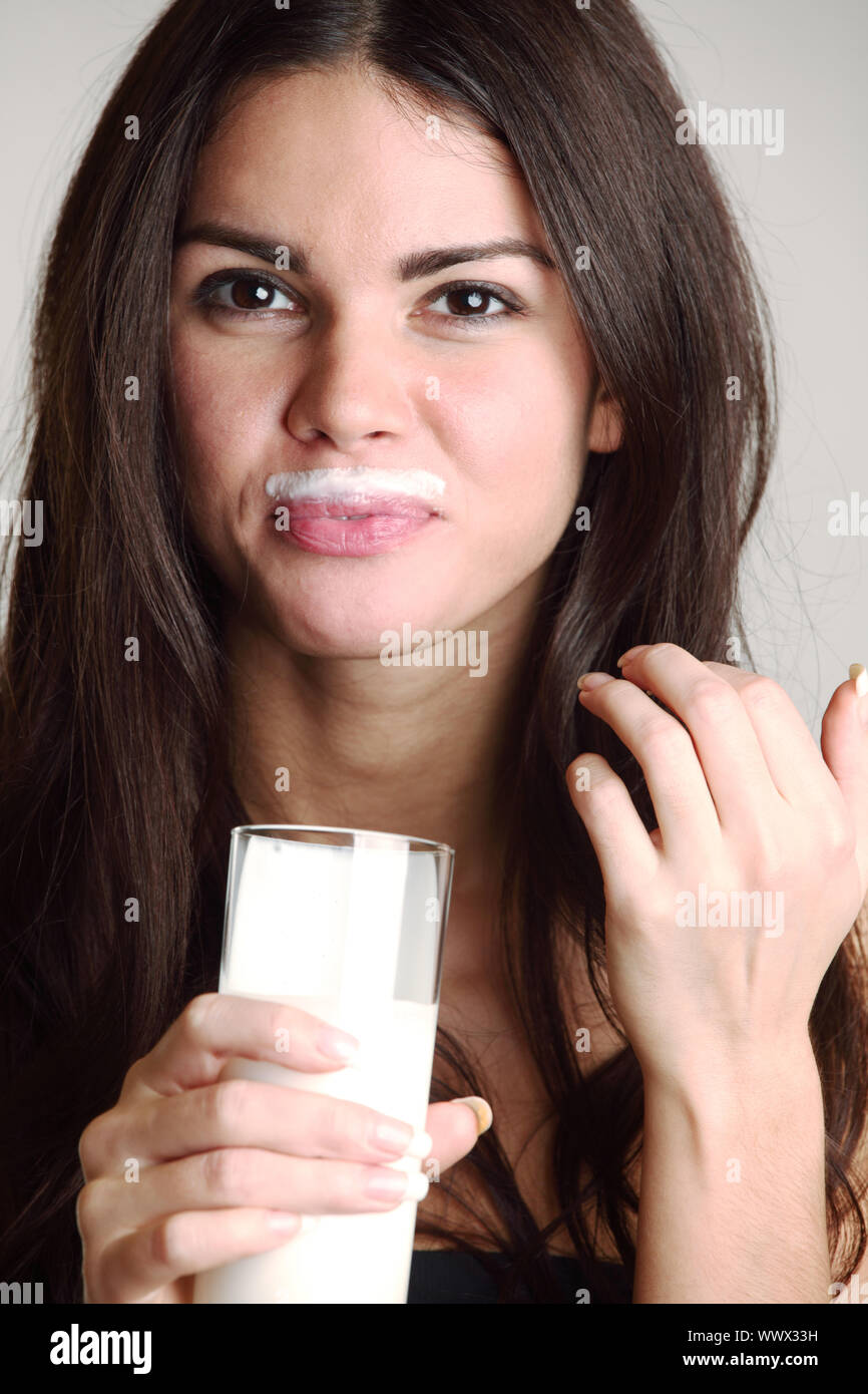woman drink yogurt close up Stock Photo - Alamy