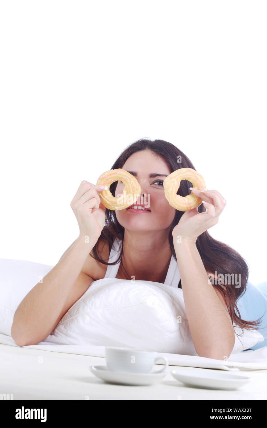 woman wake and see morning coffee Stock Photo - Alamy