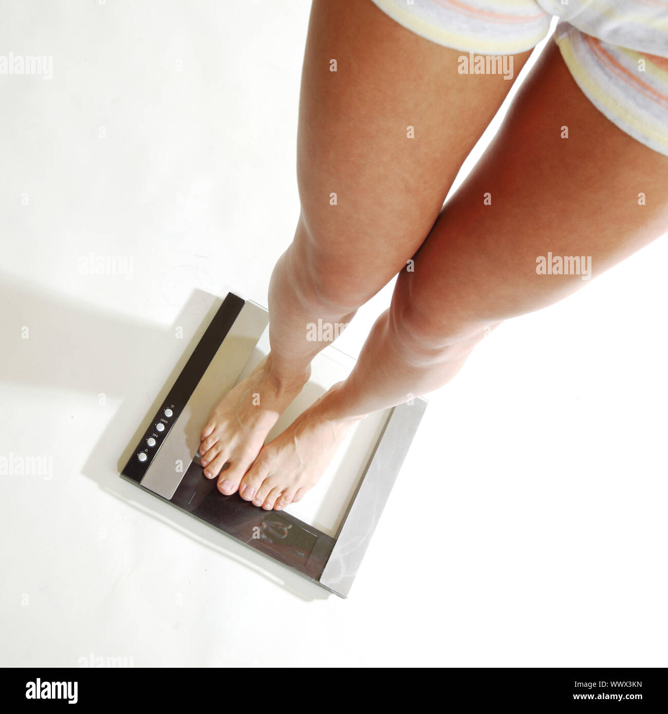 legs on scales isolated on white background Stock Photo - Alamy