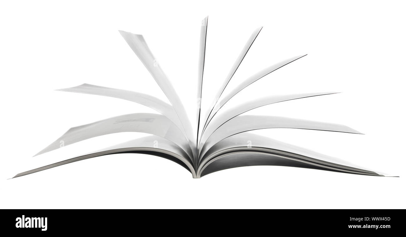 Moving pages in a book isolated on white background Stock Photo - Alamy