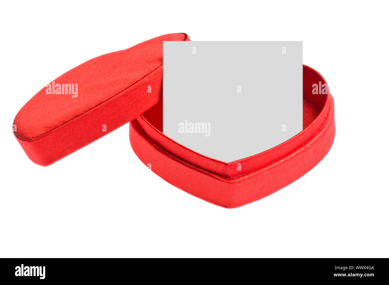 Red heart shape box with card for love message Stock Photo - Alamy