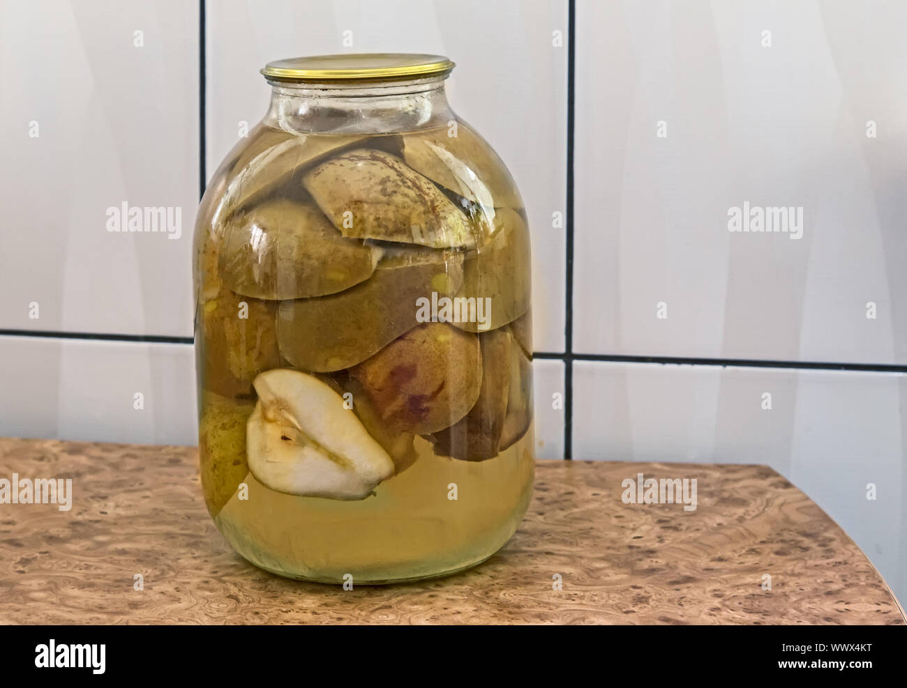Canned pear in glass jar Stock Photo - Alamy