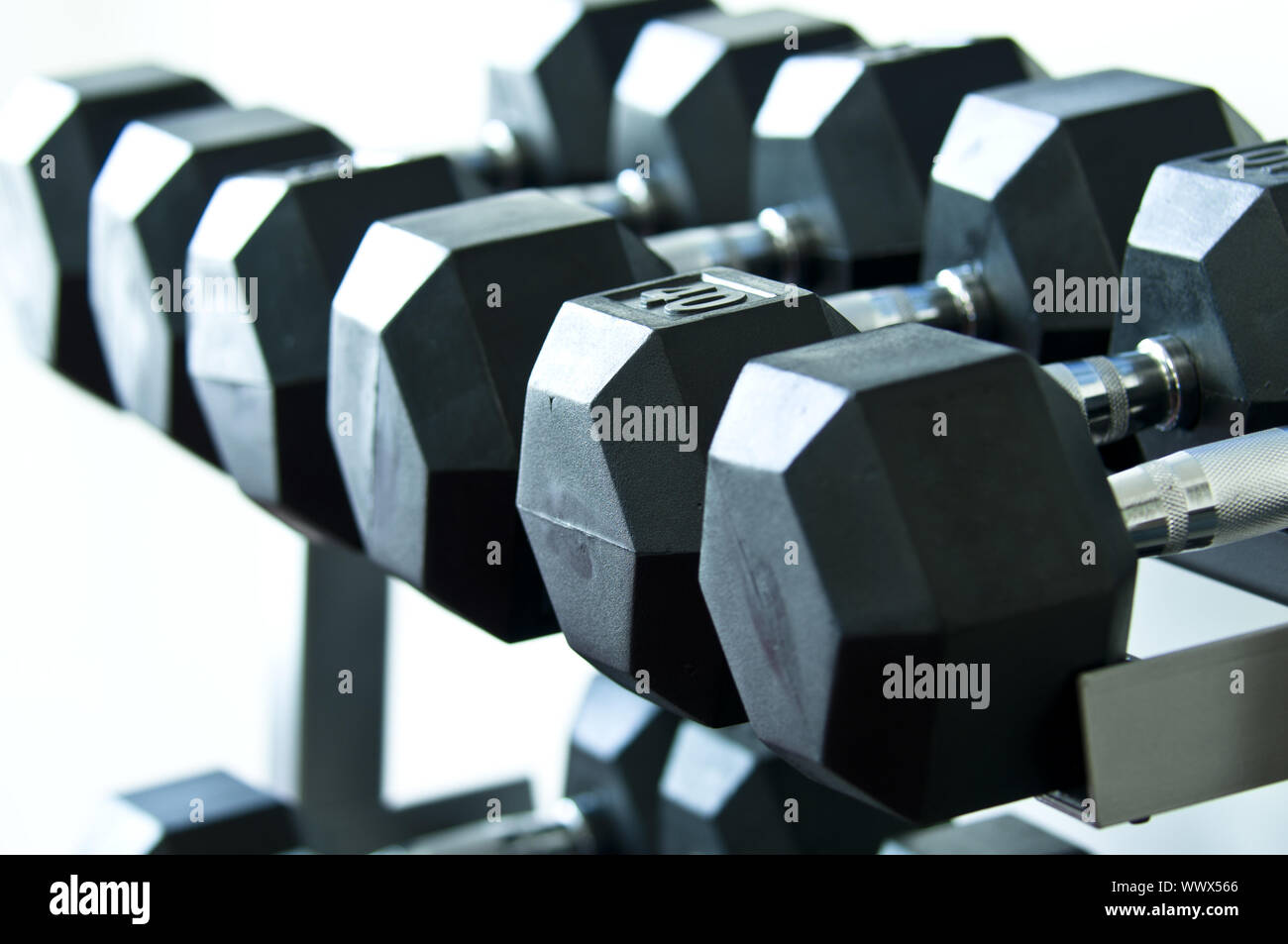 Weights of a gym different sizes and weights black Stock Photo - Alamy