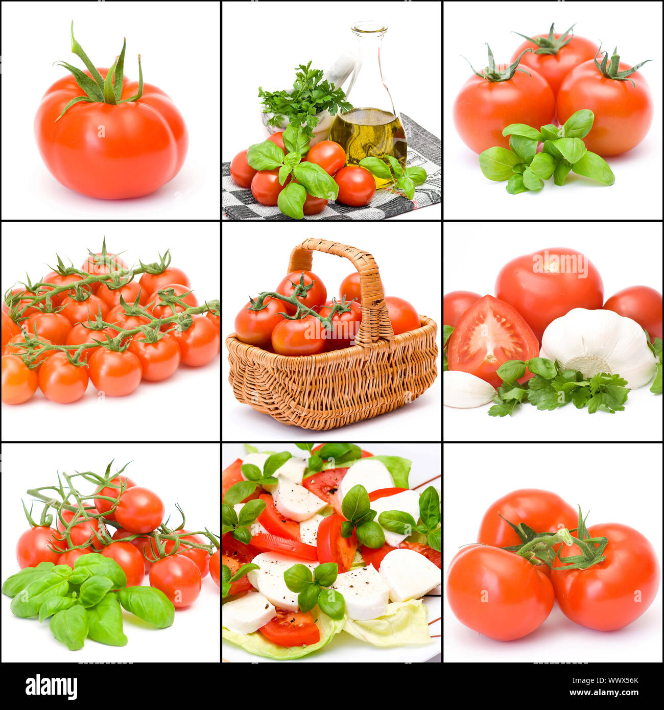 a collage of nine pictures of tomatoes Stock Photo - Alamy