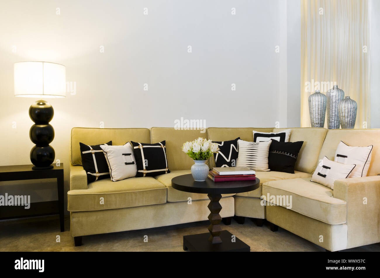 Contemporary sofa seating area beautiful interior design Stock Photo ...