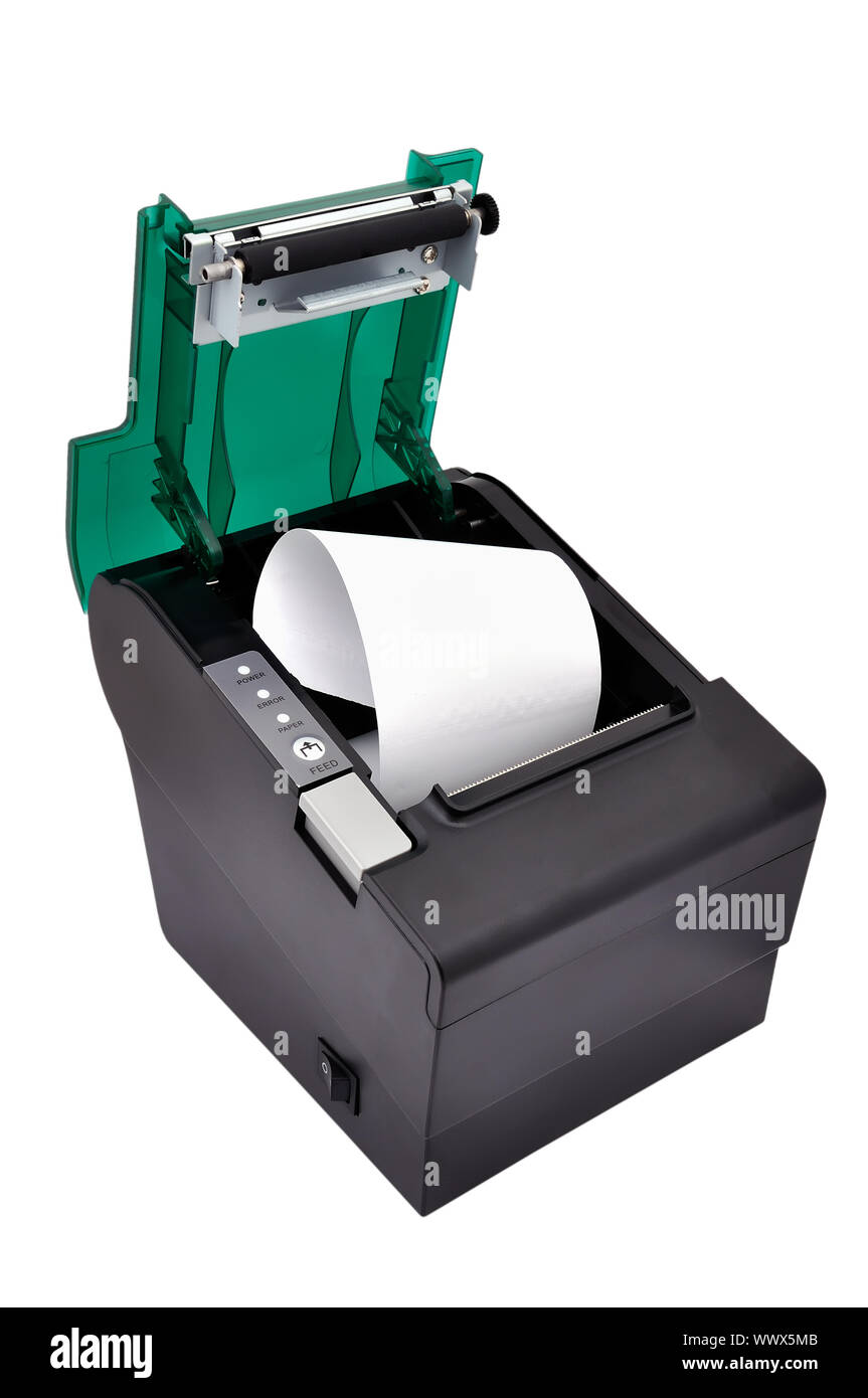 open thermal printer on a white background Stock Photo - Alamy