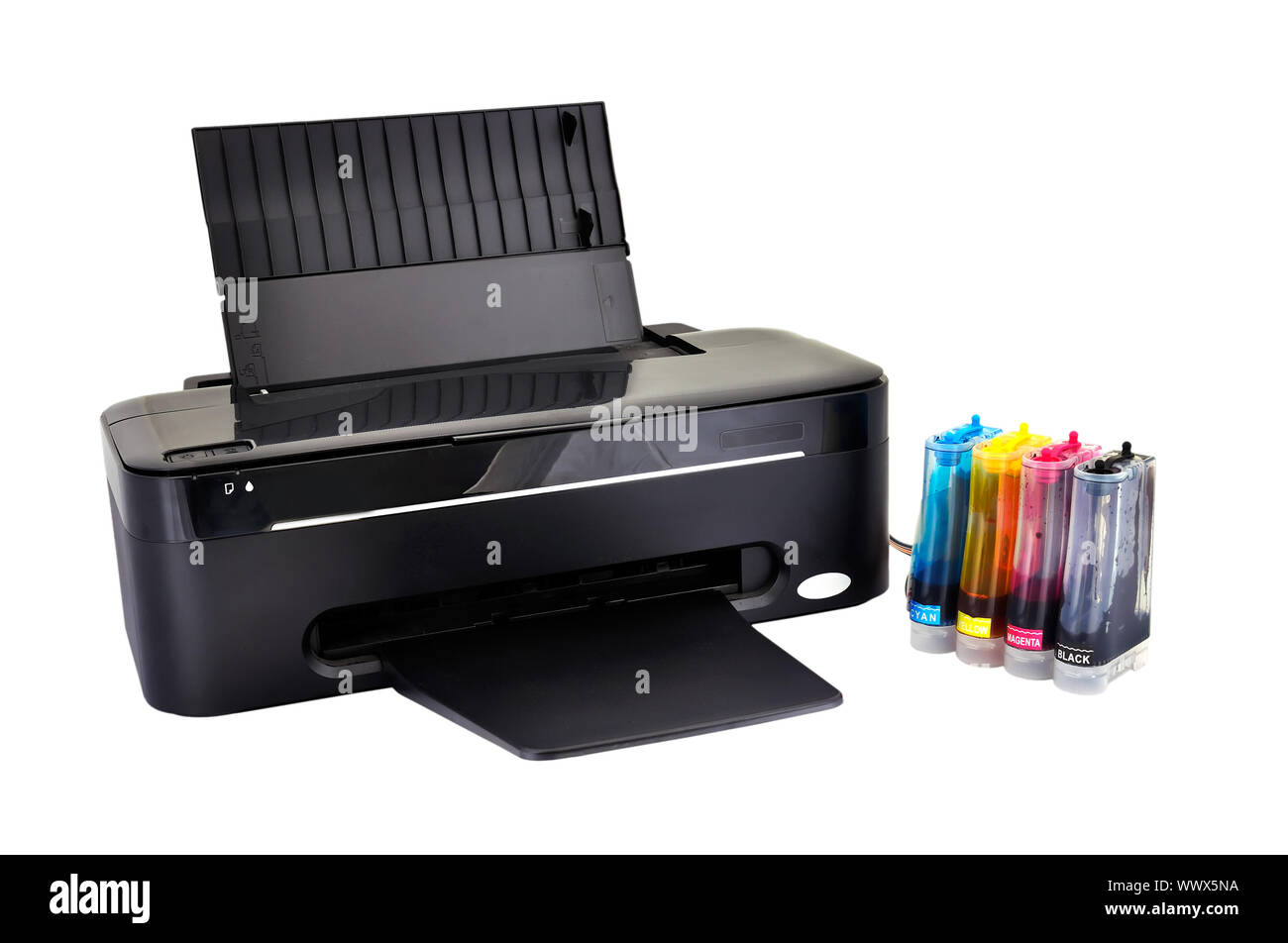 printer and ciss on a white background Stock Photo - Alamy