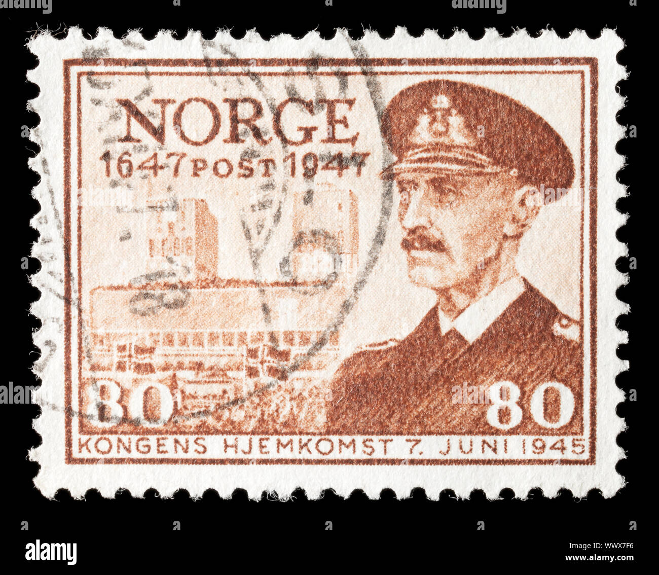NORWAY - CIRCA 1947: Commemorative stamp celebrating the King Haakon VI ...