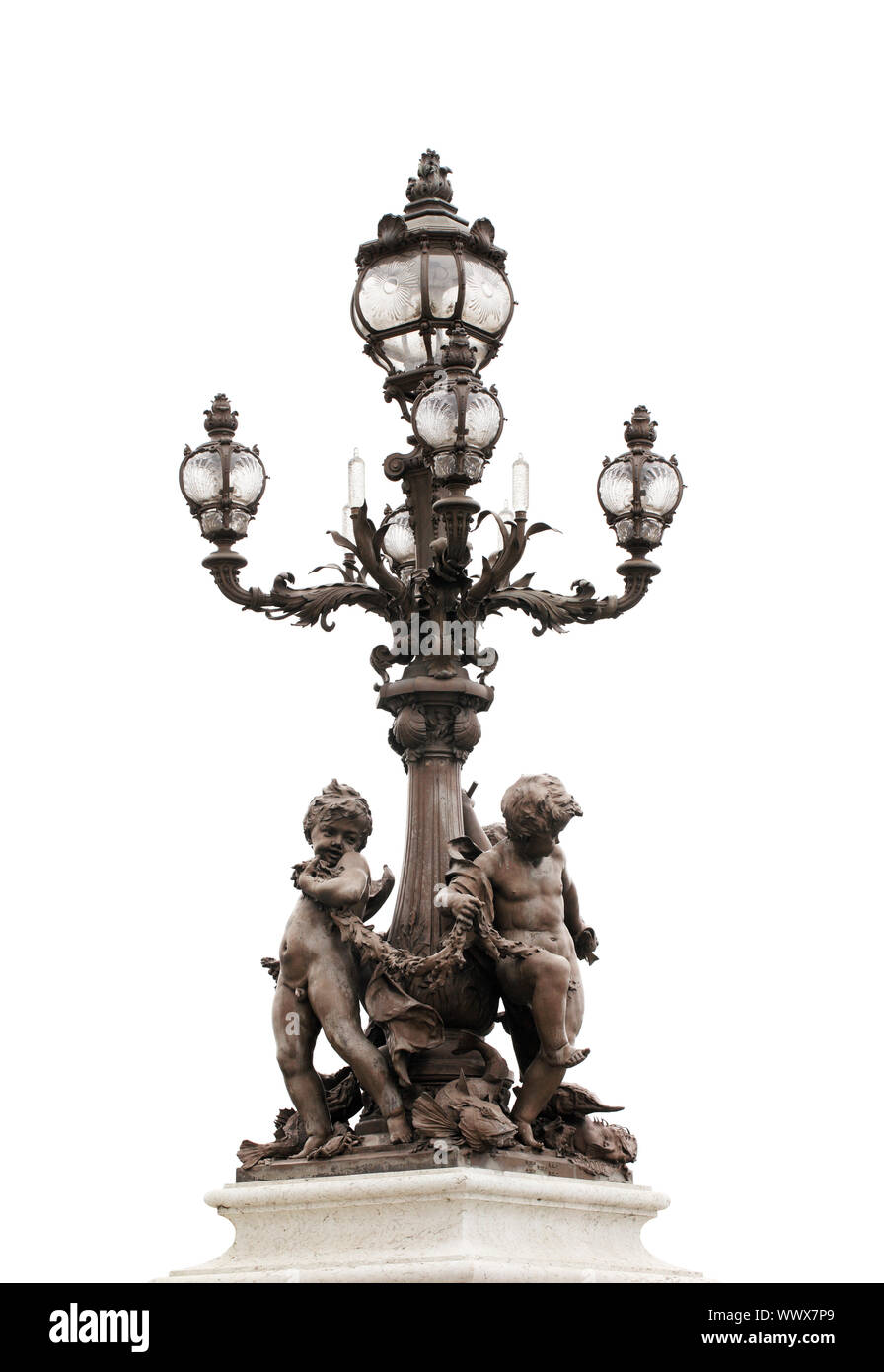 Ornate lamp post of Pont Alexandre III bridge in Paris, France Stock ...
