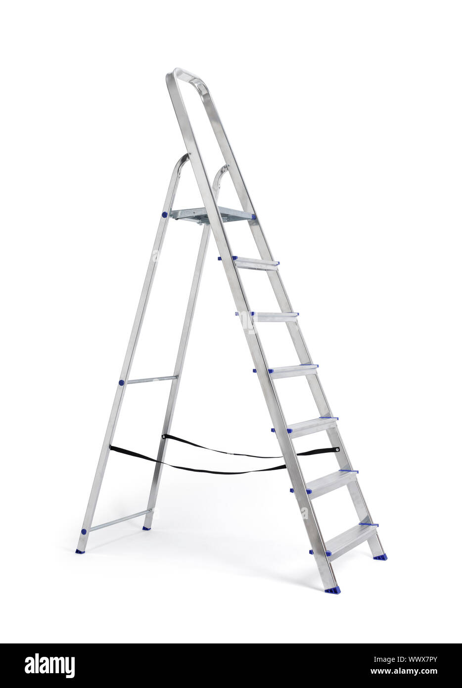 A new metallic step ladder isolated on white with natural shadows Stock ...
