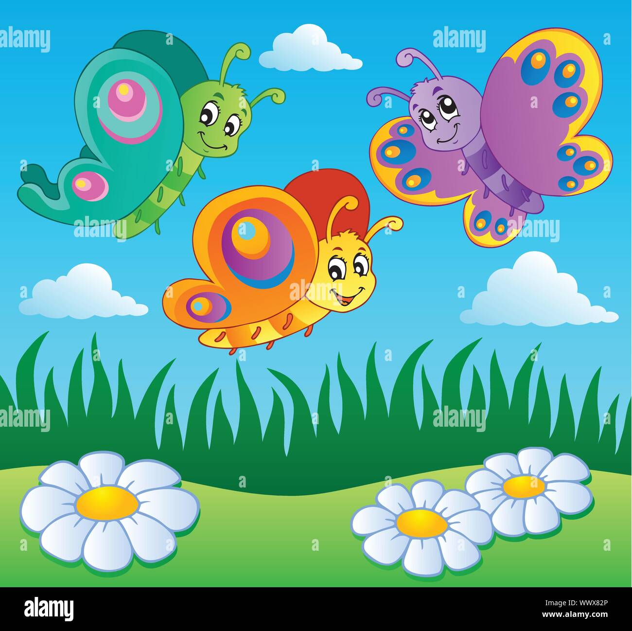 Butterflies flying field Stock Vector Images - Alamy