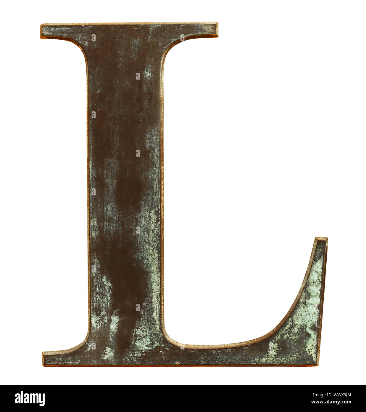 Worn and dirty metallic letter L isolated on white Stock Photo - Alamy