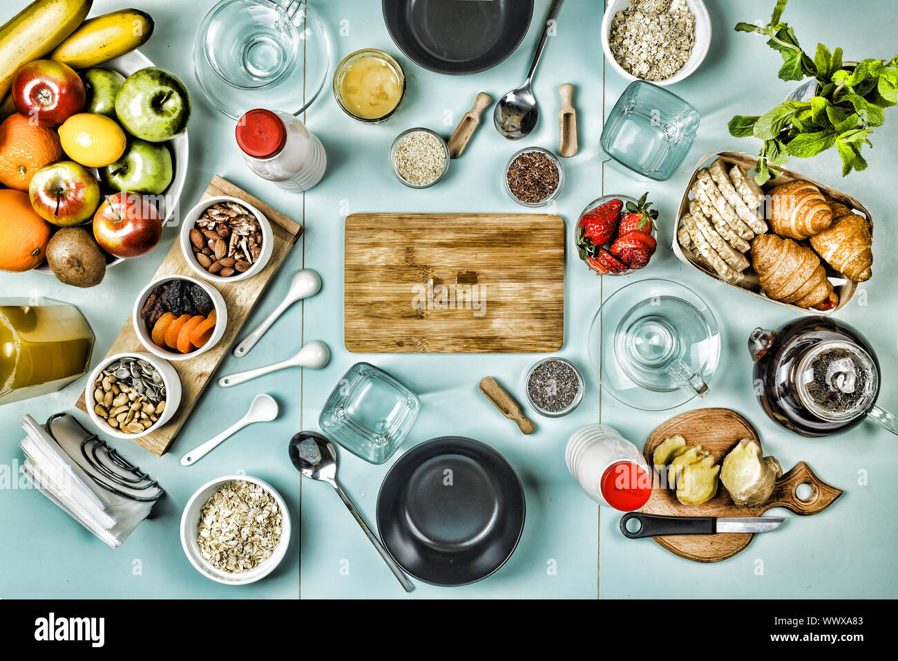 Healthy breakfast on the kitchen table Stock Photo - Alamy