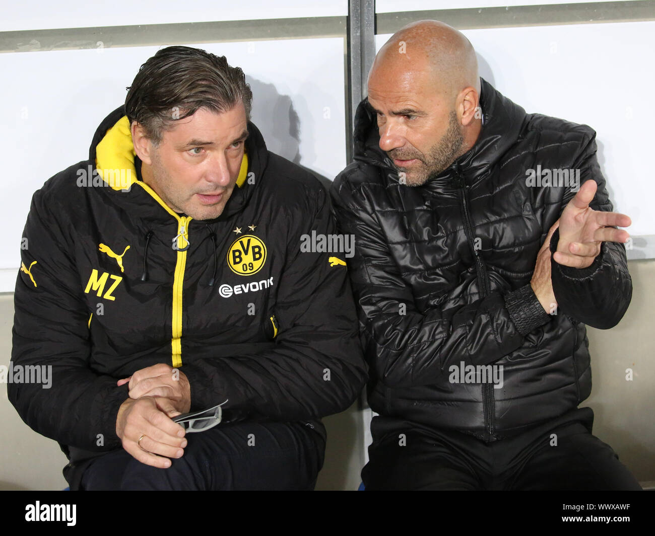 Michael Zorc ( Borussia Dortmund) and Coach Peter Bosz ( Borussia ...