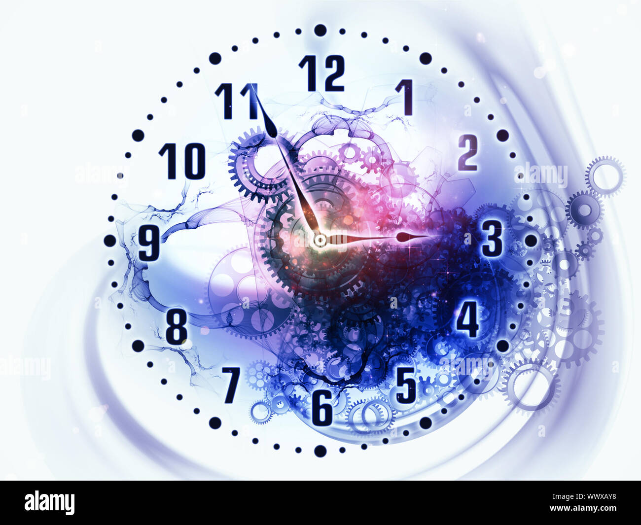 Composition of gears, clock elements, dials and dynamic swirly lines on ...