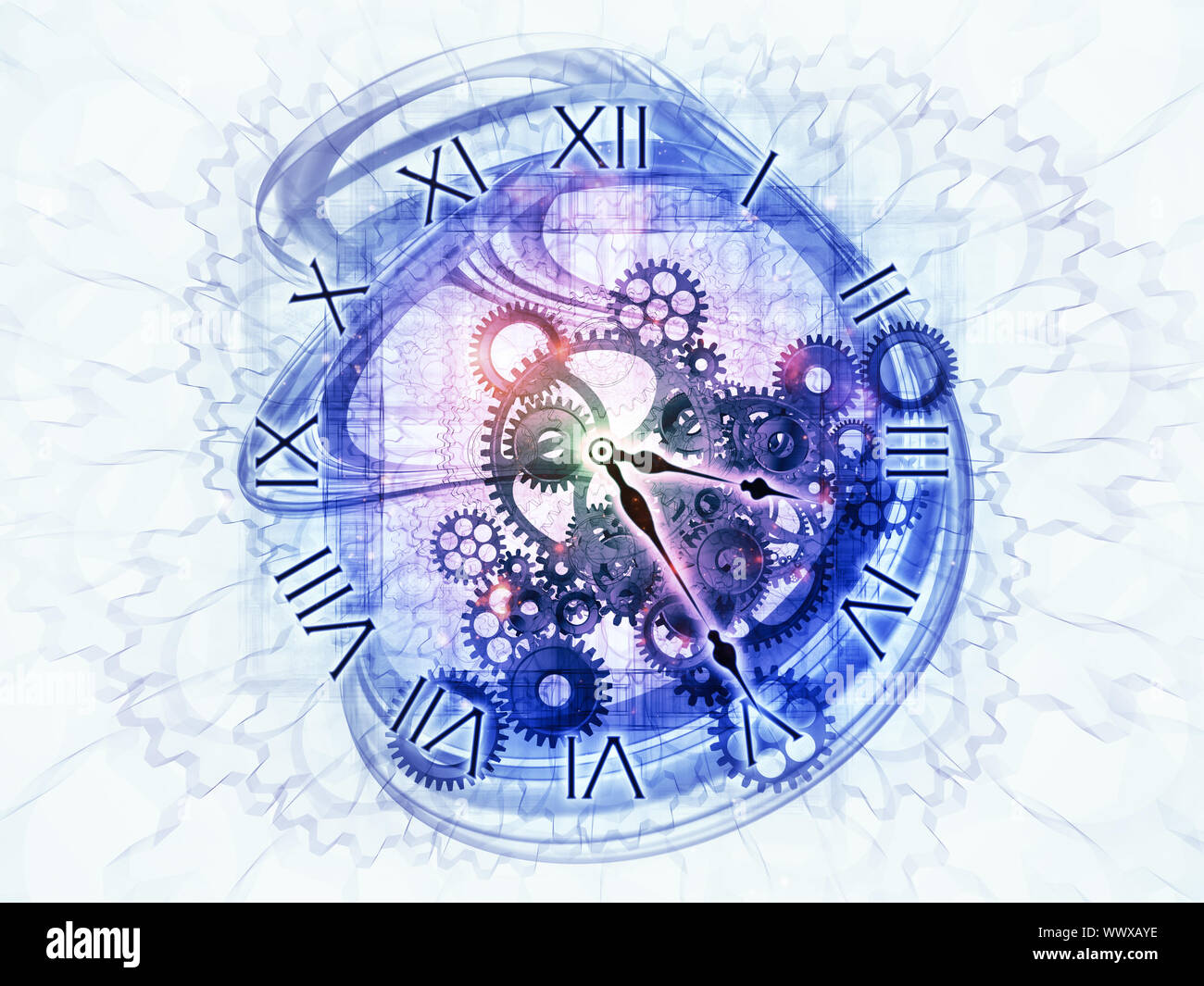 Background design of gears, clock elements, dials and dynamic swirly ...