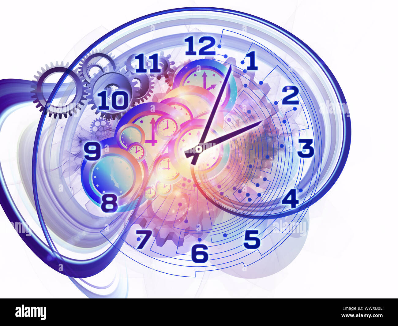 Composition of gears, clock elements, dials and dynamic swirly lines on ...
