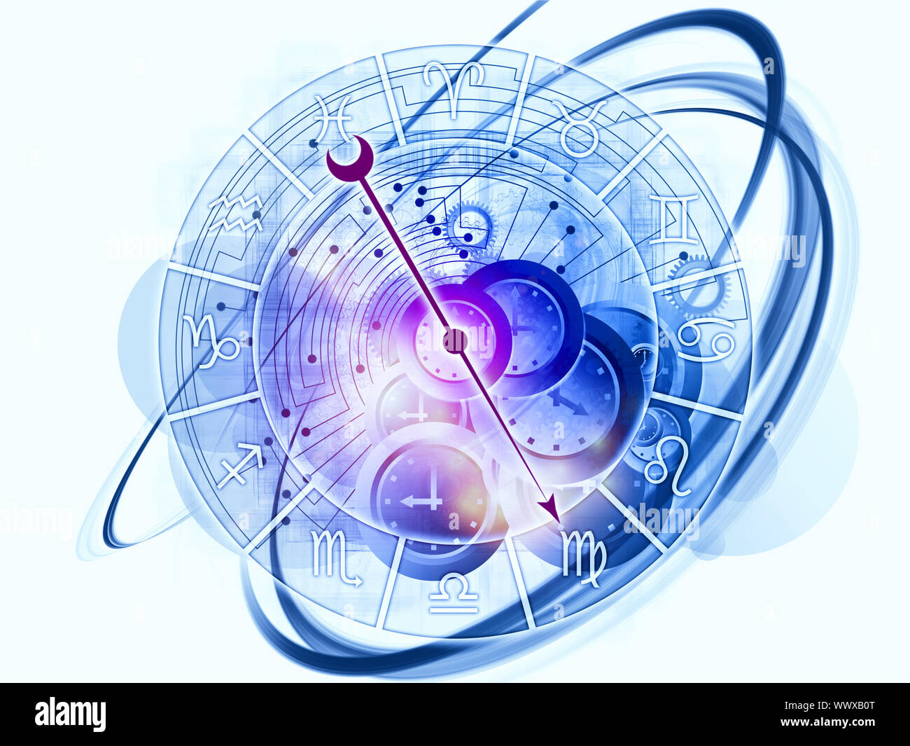 Background design of Zodiac symbols, gears, lights and abstract design ...