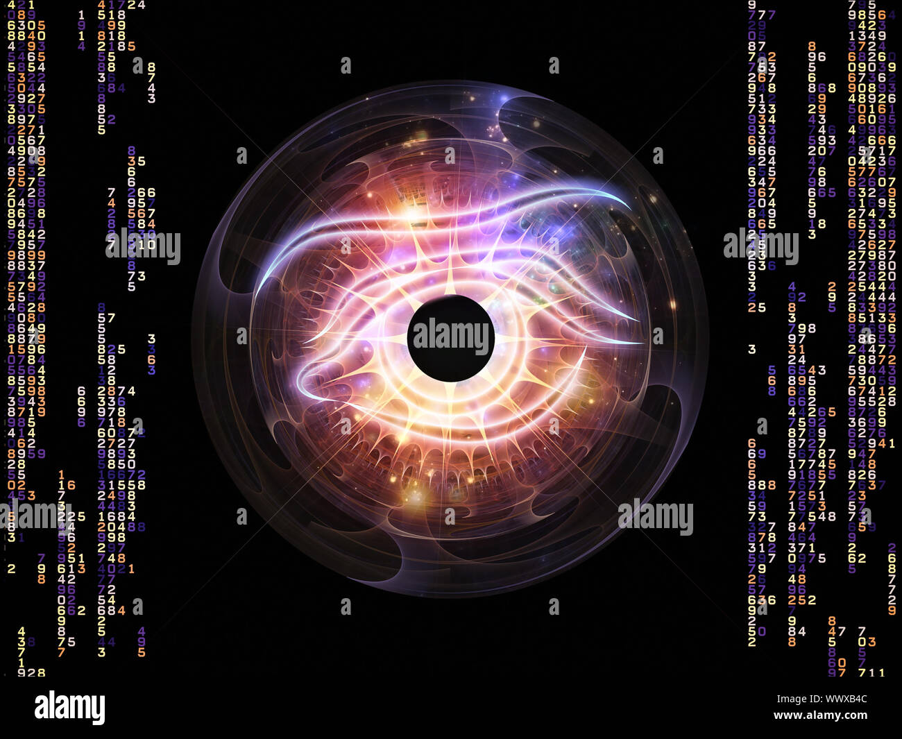 Design composed of eye outlines, numbers, fractal and abstract design ...