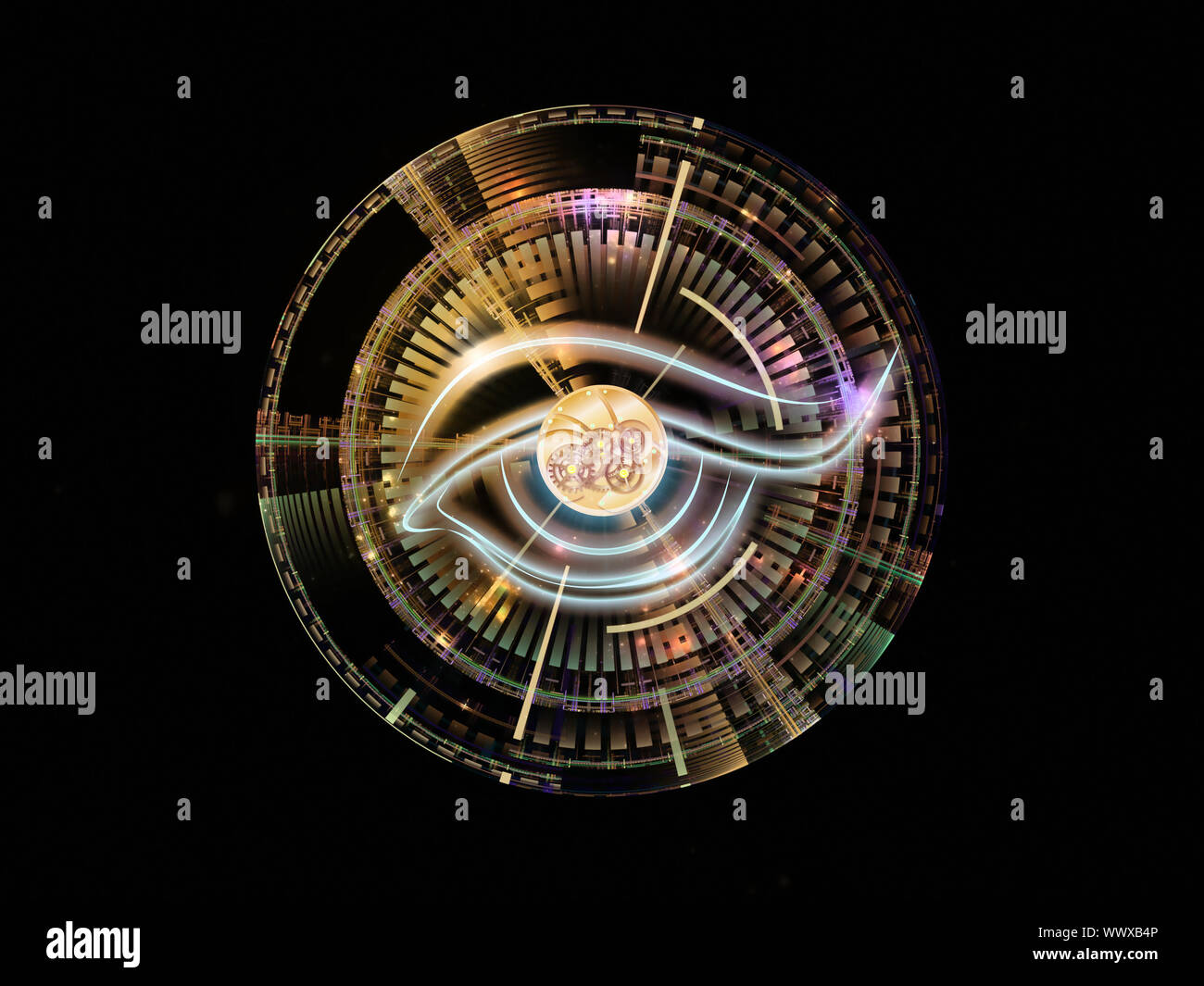 Composition of eye outlines, fractal and abstract design elements on ...