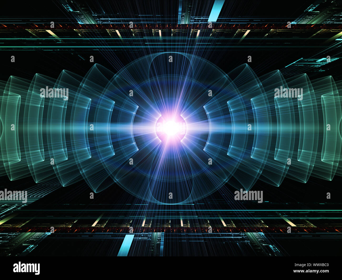 Perspective fractal grids, lights, mathematical wave and sine patterns ...