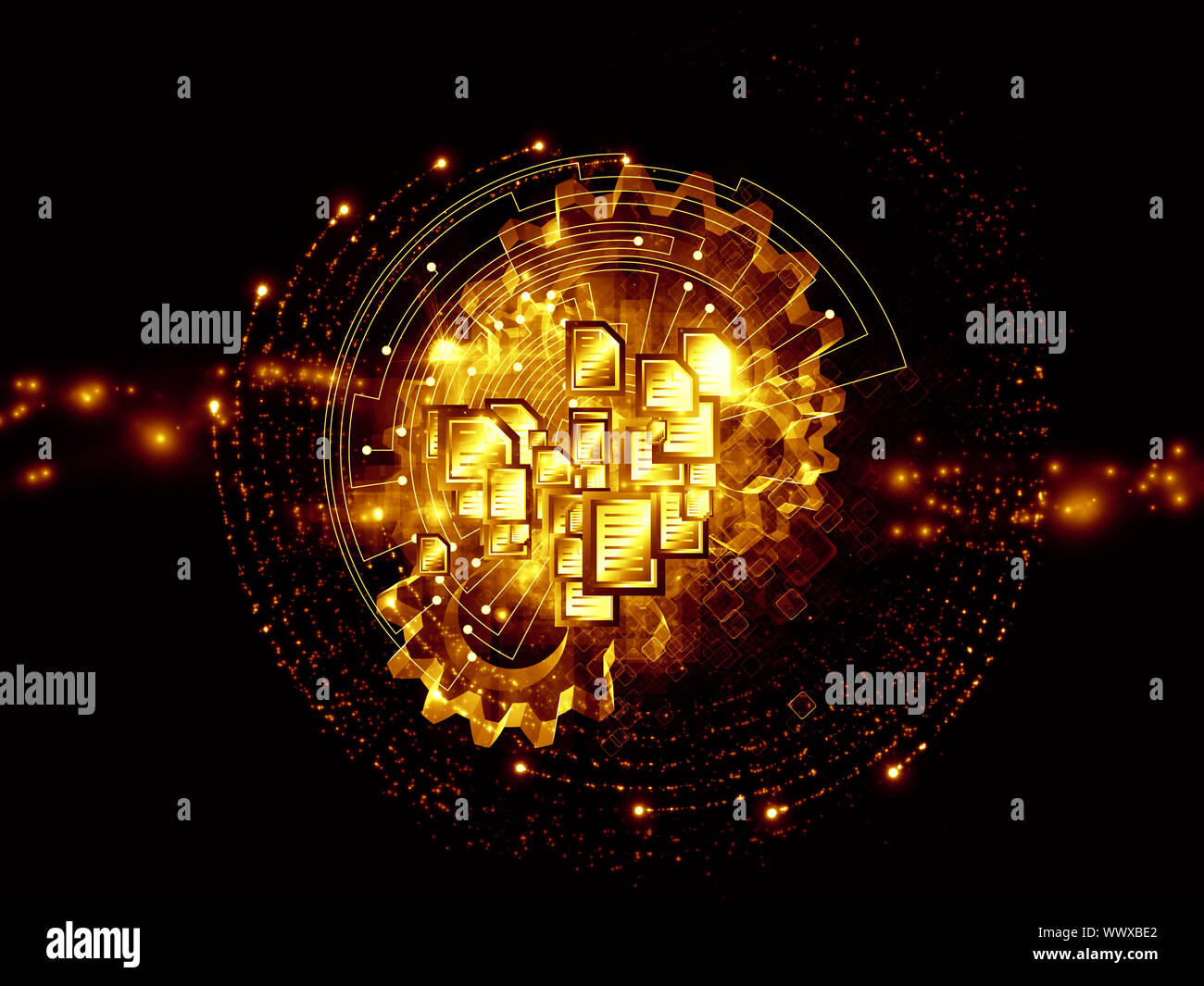 Abstract design made of document symbols, lights and abstract ...