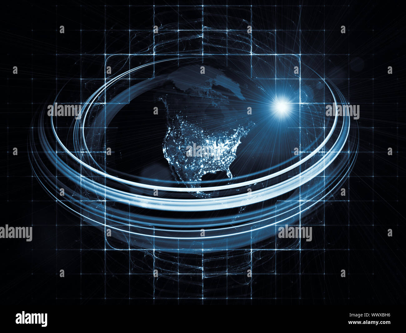 Arrangement of light trails, satellite imagery (courtesy of NASA) and ...