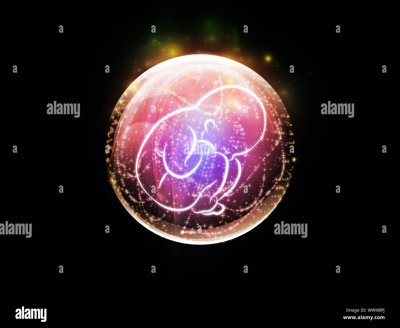 Design composed of drawing of a fetus and abstract design elements as a ...