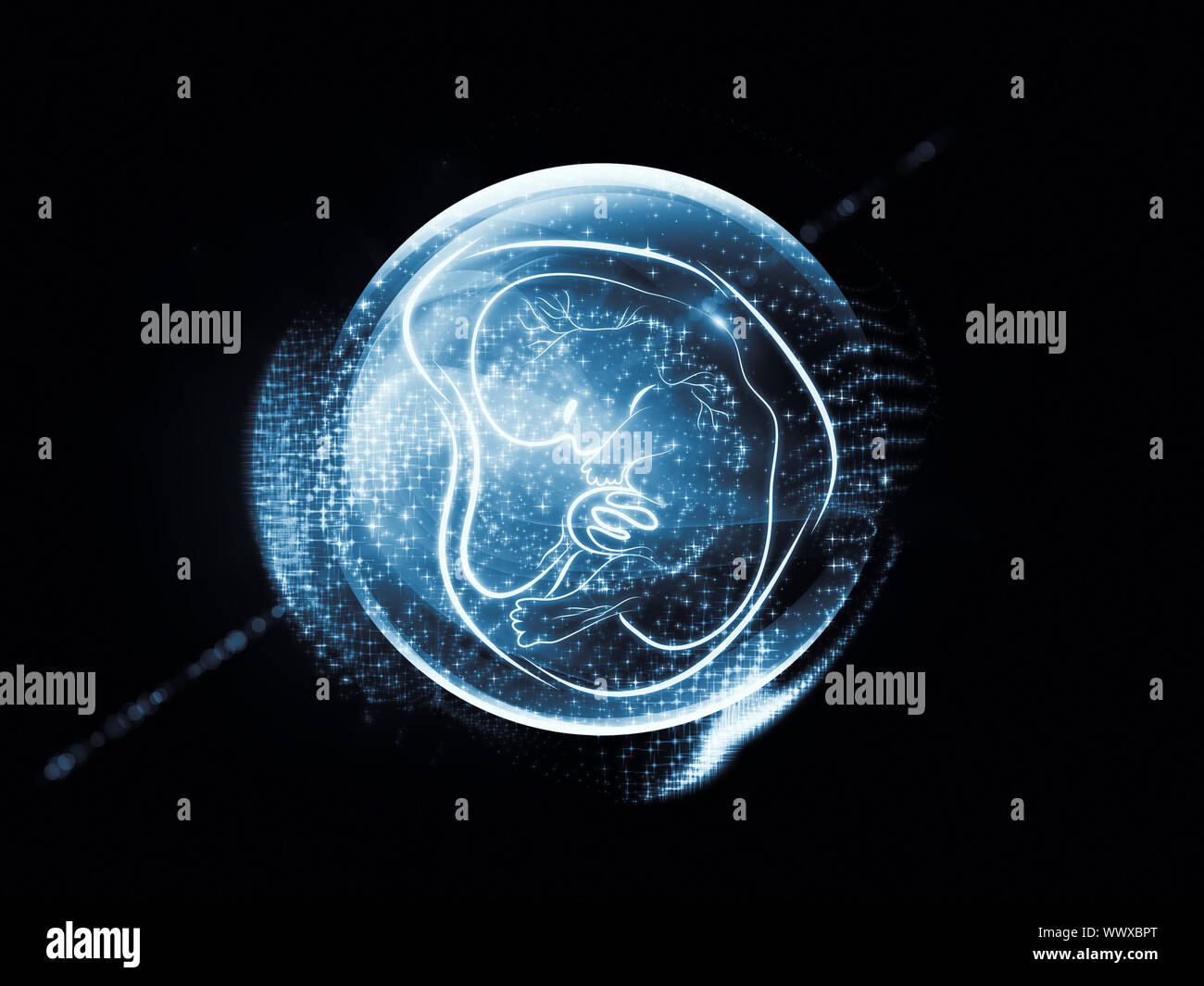 Composition of drawing of a fetus and abstract design elements suitable ...