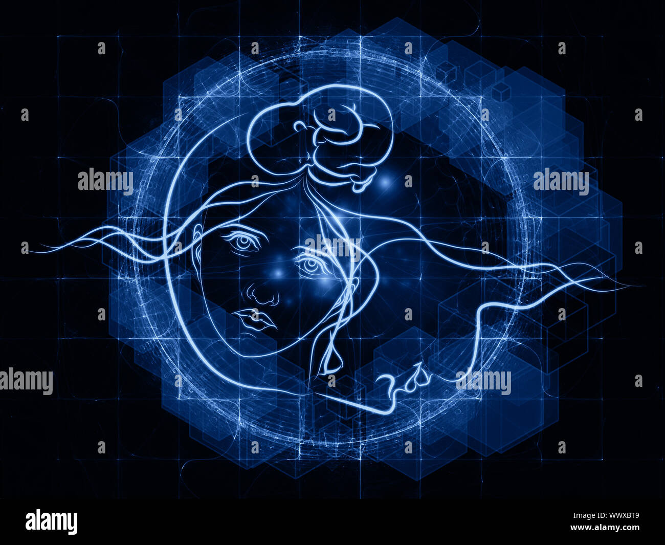 Backdrop composed of drawing of a child and abstract design elements ...