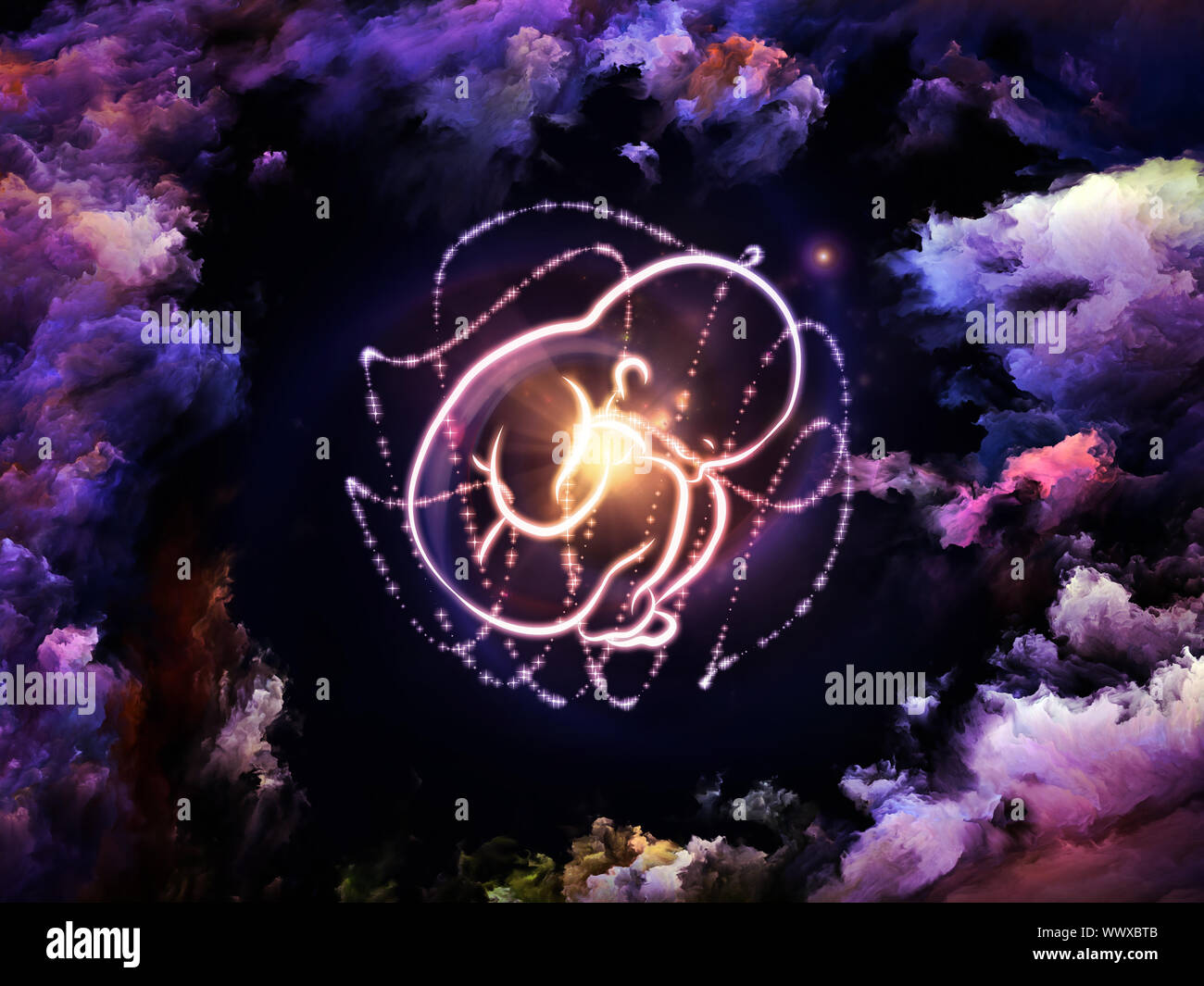 Design composed of drawing of a fetus and abstract design elements as a ...