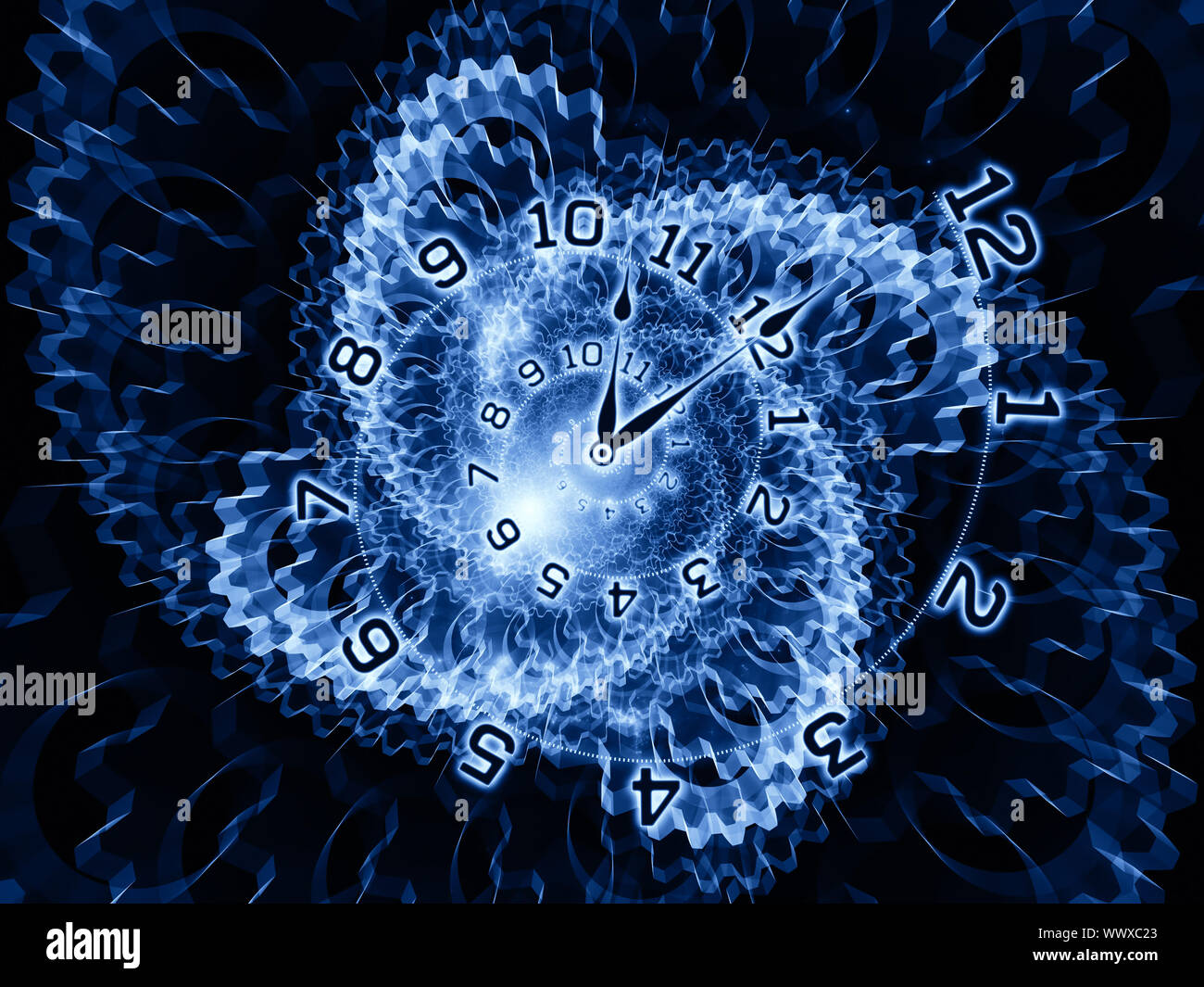 Composition of clock hands, gears, lights and numbers as a concept ...