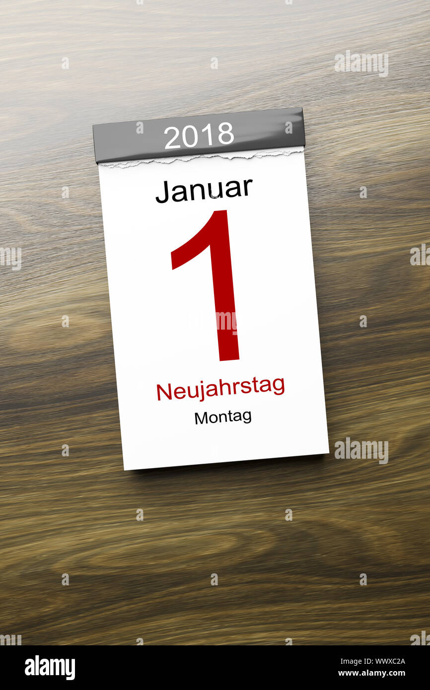 a calendar the 1st of January new year day text in german language ...
