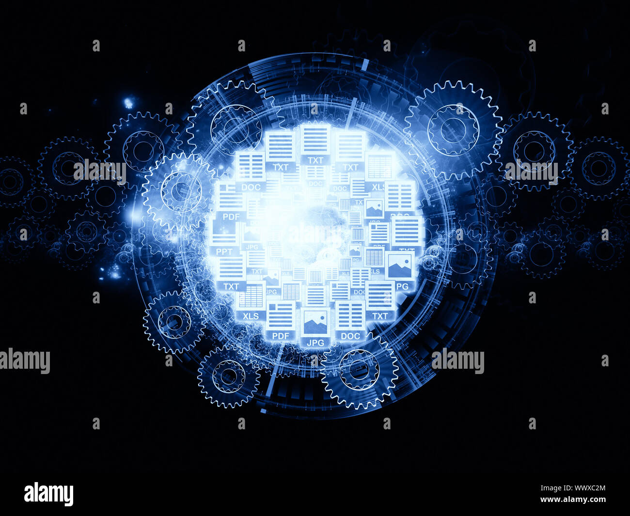Design composed of document icons, lights and abstract design elements ...