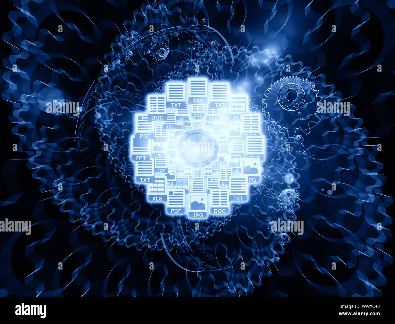 Abstract design made of document icons, lights and abstract design ...