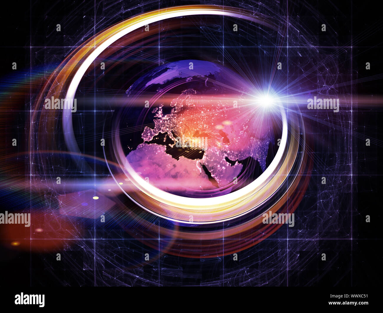 Artistic background made of light trails, satellite imagery (courtesy ...