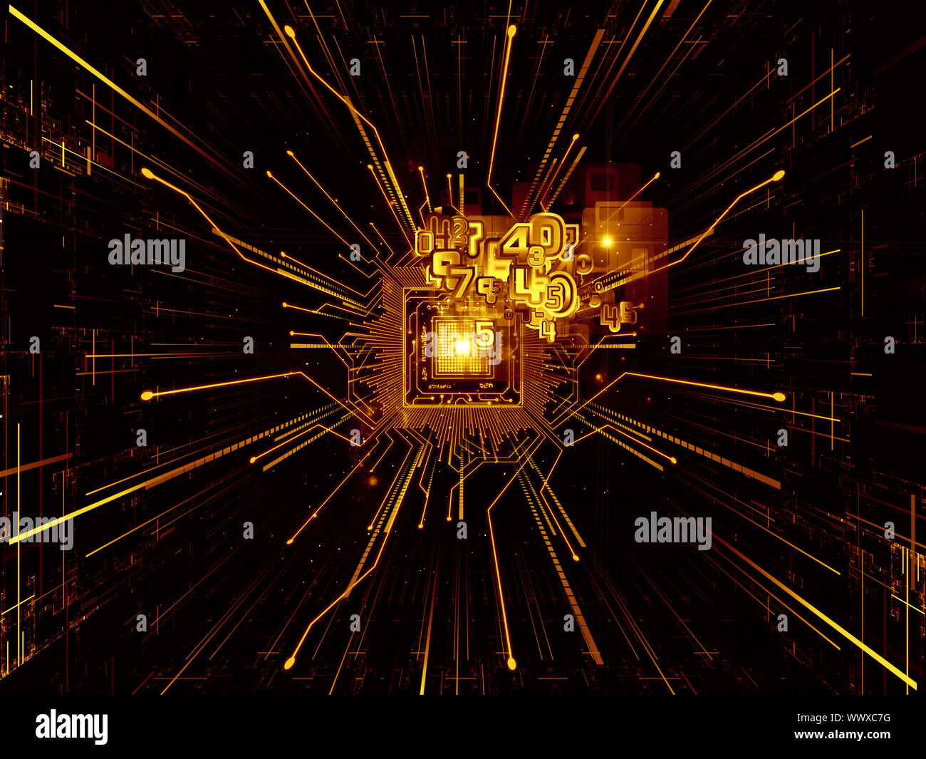 Backdrop of CPU graphic and abstract design elements on the subject of ...