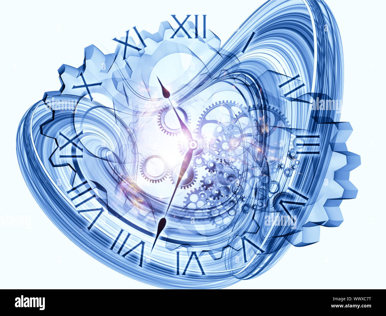 Composition of gears, clock elements, dials and dynamic swirly lines ...