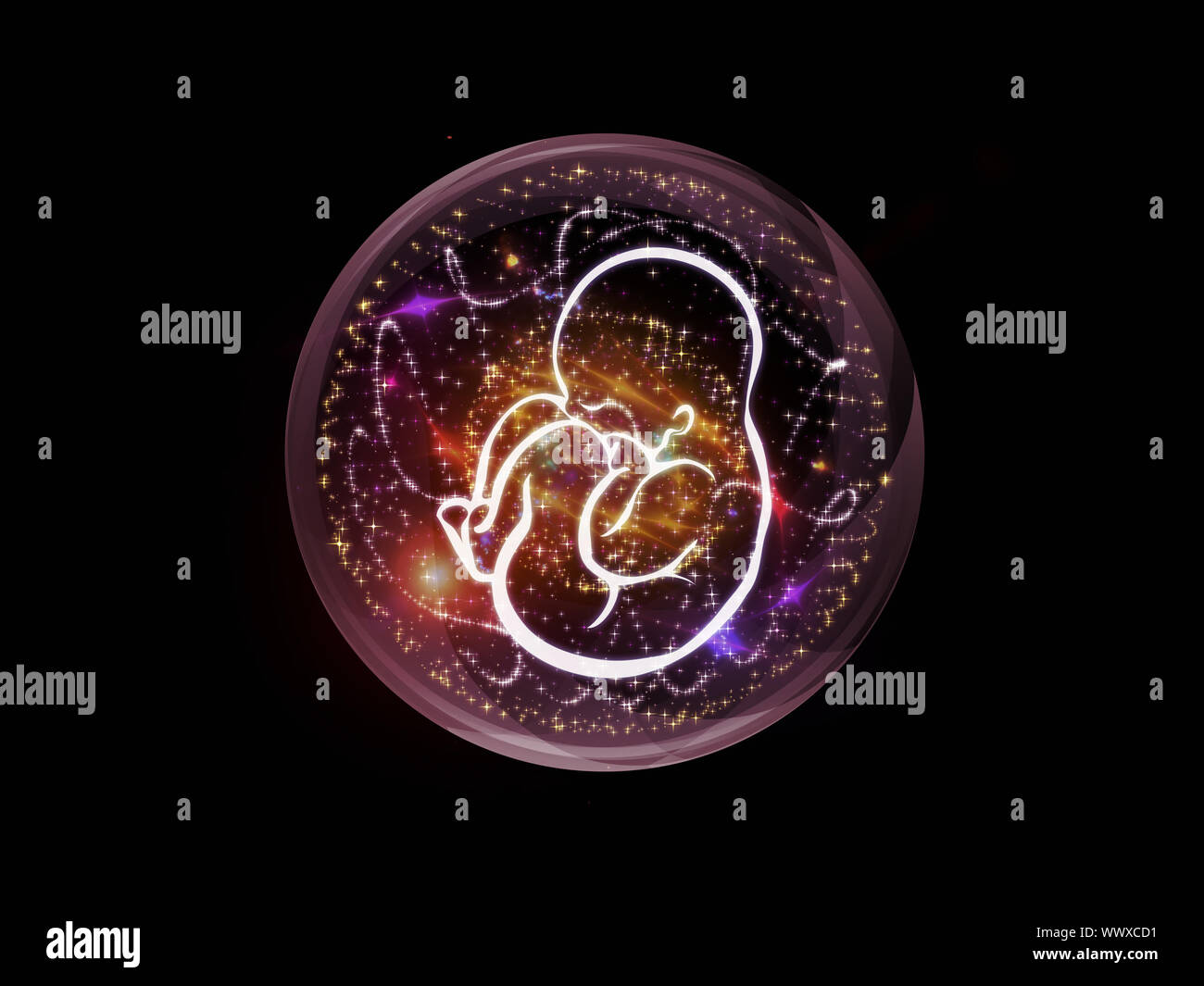 Backdrop of drawing of a fetus and abstract design elements on the ...