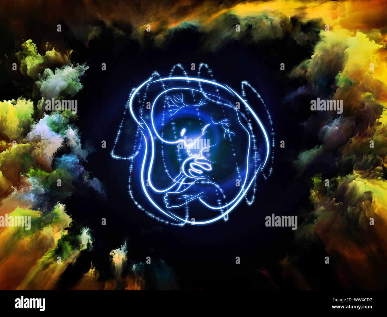 Backdrop of drawing of a fetus and abstract design elements to ...