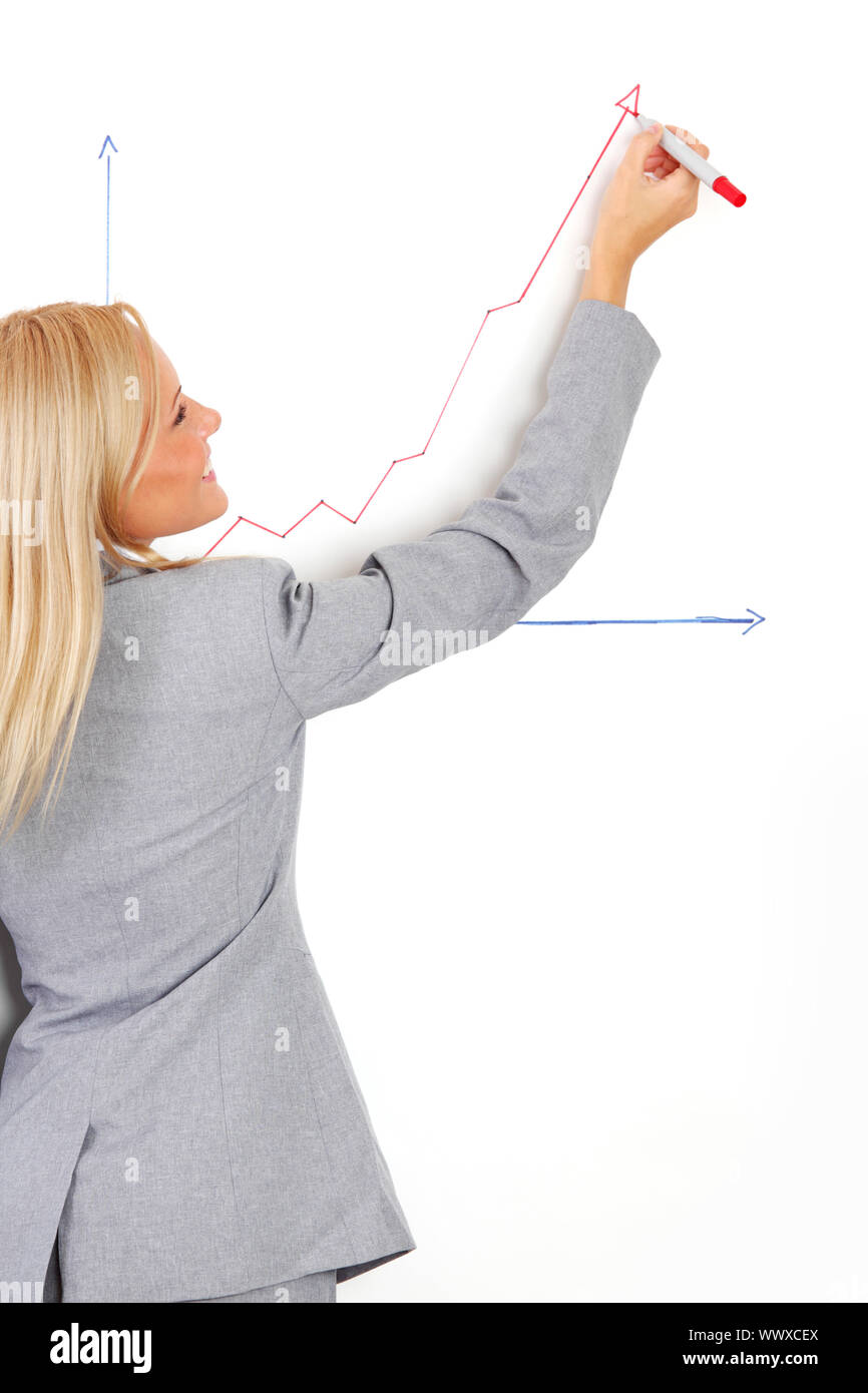 business woman draws a graph on the wall Stock Photo - Alamy