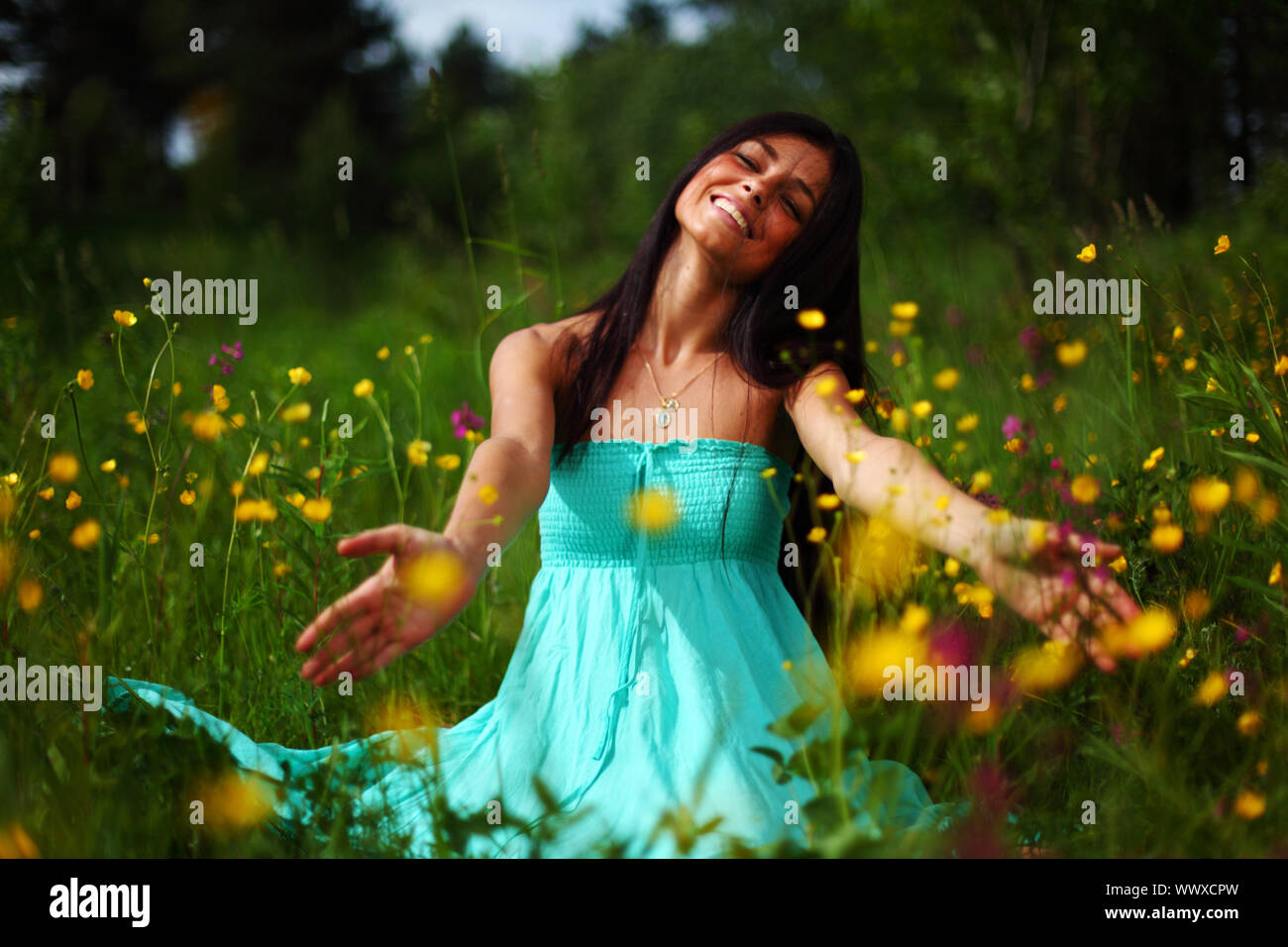 nature love woman on flower field Stock Photo - Alamy