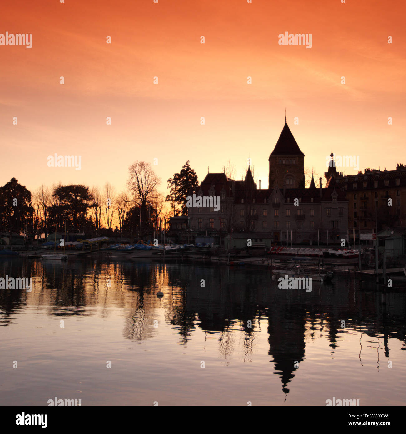 lake of geneva landscape on sunrise Stock Photo - Alamy