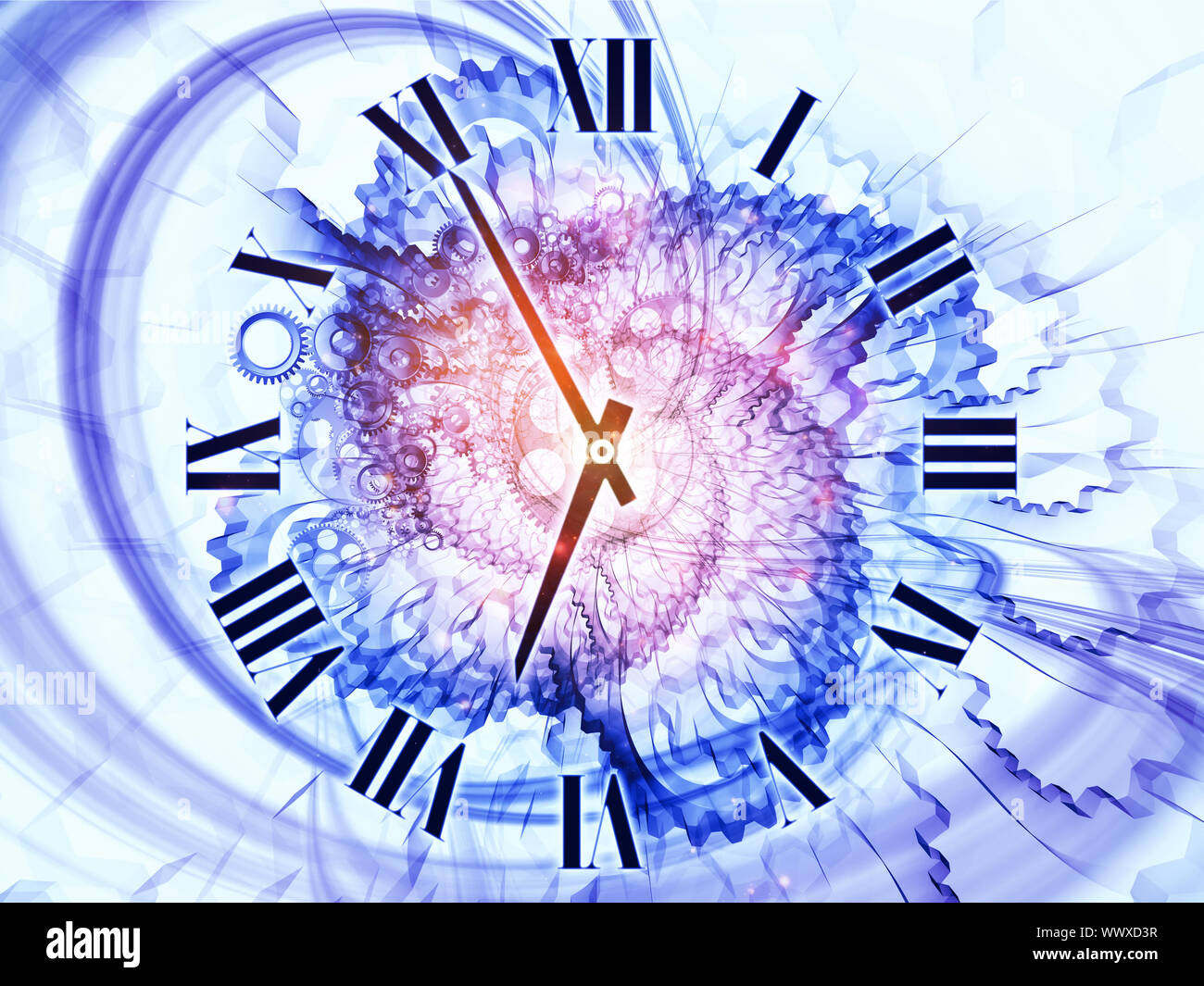Composition of gears, clock elements, dials and dynamic swirly lines ...