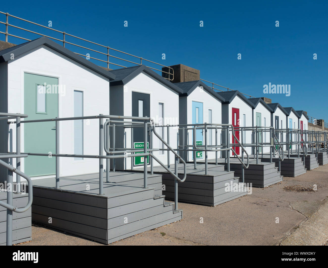 Luxury beach huts on Seaford seafront. Seaford, East Sussex, England ...