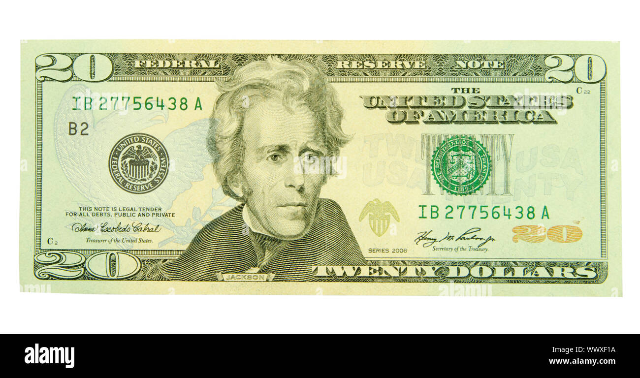 20 dollar isolated on white background Stock Photo - Alamy